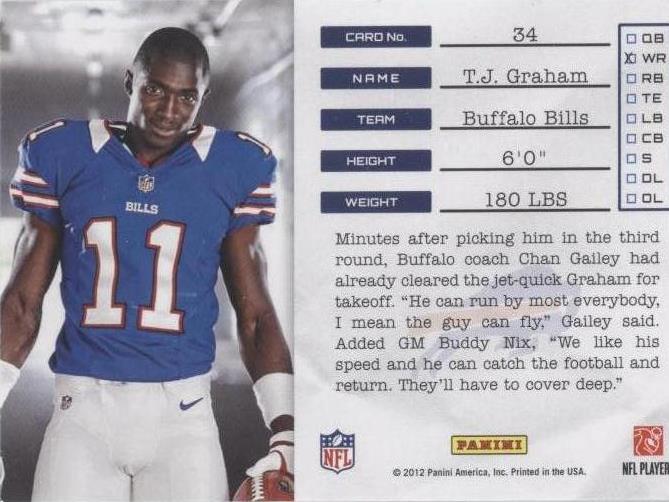 2012 Playoff Prestige T.J. Graham #34 for sale | eBay