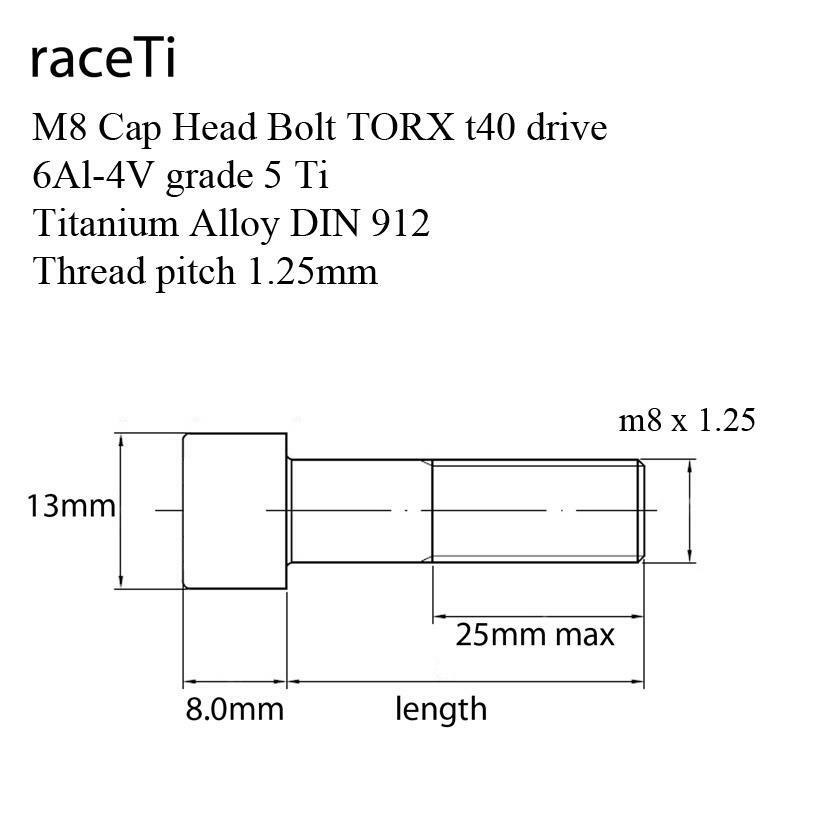 M8 Titanium 20mm Torx 20 T40 bolt grade 5 machine screw cap CNC head x ...