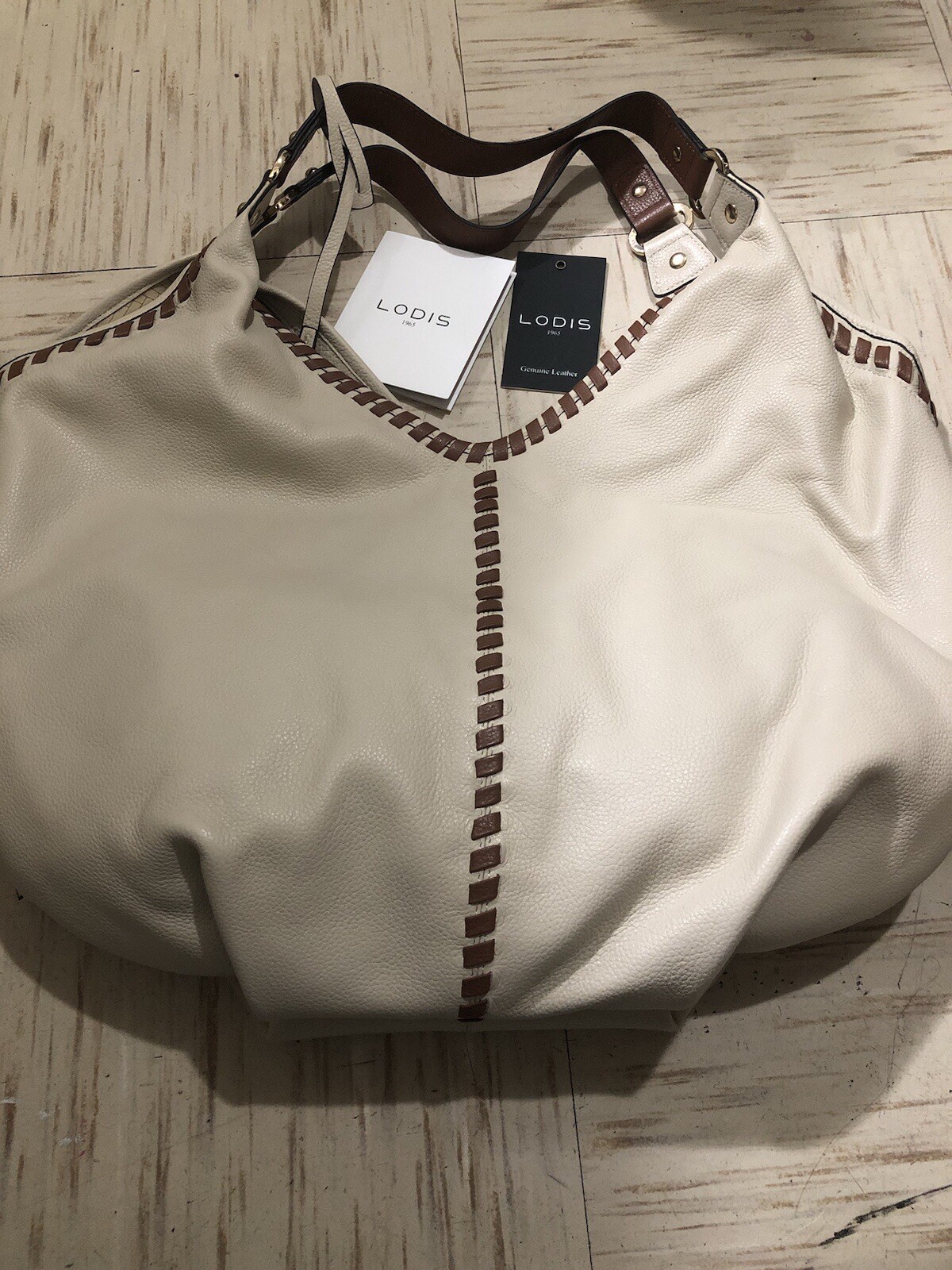 LODIS Large Whipstitch Leather Tote Lacey Sand/Chestnut | eBay