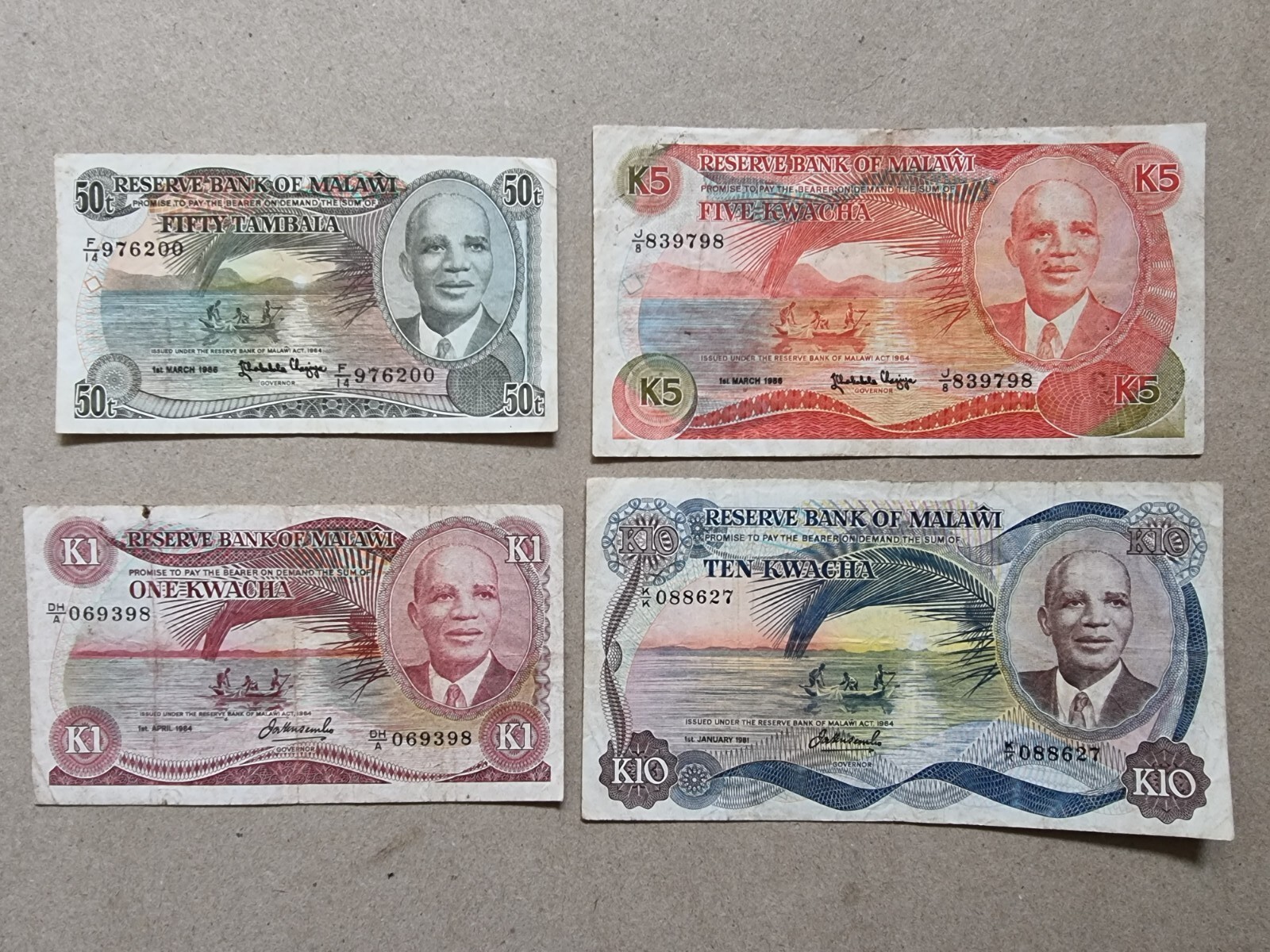 MALAWI 50t & 1, 5 10 kwacha 1981 - 1986 banknotes set of 4 notes | eBay