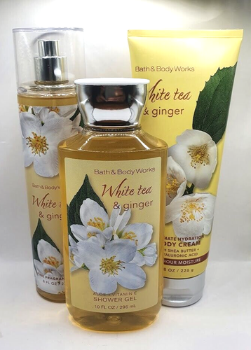 BATH AND BODY WORKS WHITE TEA & GINGER BODY MIST, WASH & CREAM (SET OF ...
