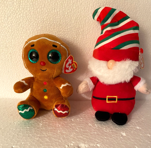 Ty Beanie Boos Crumble Gingerbread Man & Gnewman the Santa Gnome Lot of ...