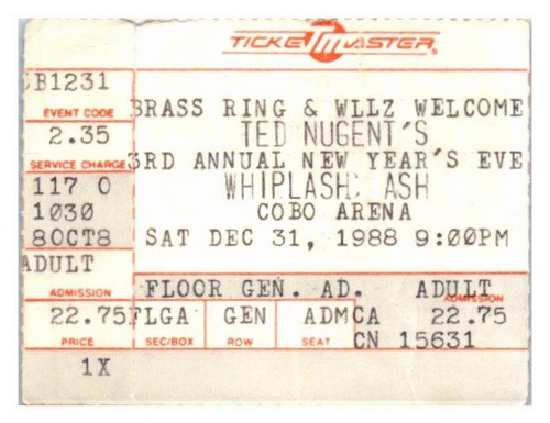 Ted Nugent Concert Ticket Stub December 31 1988 Detroit Michigan | eBay