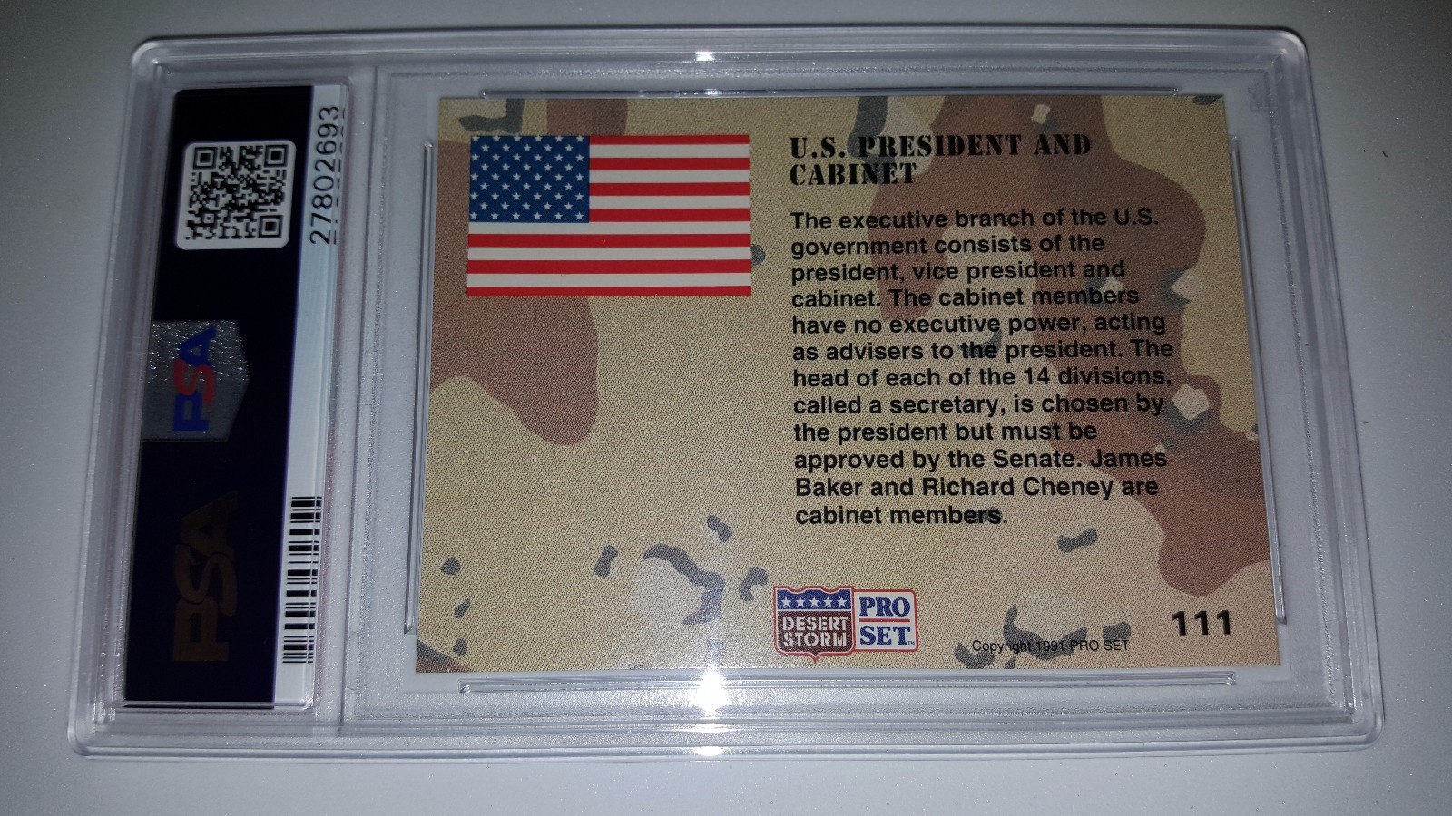 1991 Pro Set Desert Storm #111 Card George Bush Dick Cheney Graded PSA ...