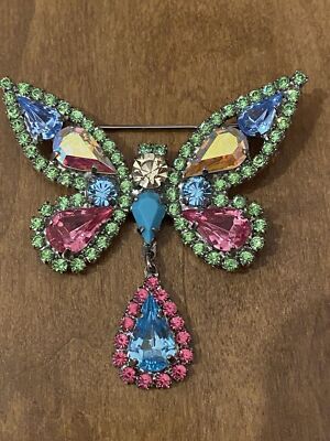 Nicky Butler NB Bejeweled BUTTERFLY Brooch, Multicolor Rhinestones, QVC ...