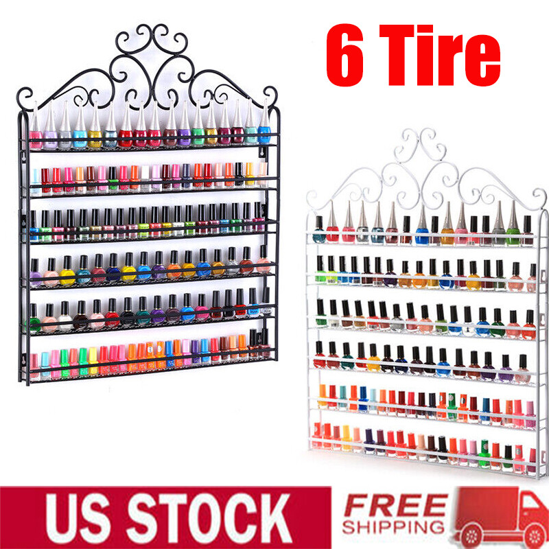 6-Tier Metal Nail Polish Display Rack Wall Mounted Rack Organizer 120 ...