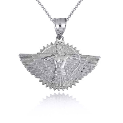 Sterling Silver Ashur Assyrian Chief God of War Winged Sun Disc Pendant ...