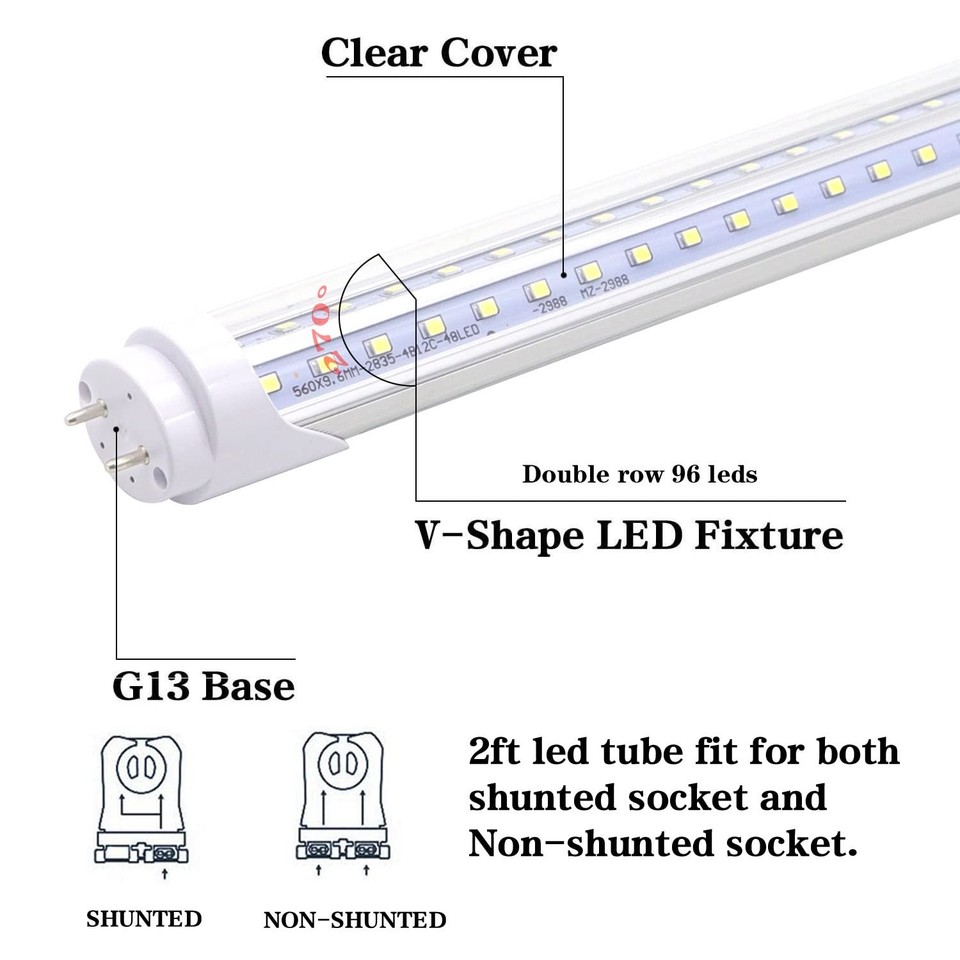 2FT LED Tube Lights, 15W(30W Fluorescent Bulb ) V Shaped, 6000K Cool ...