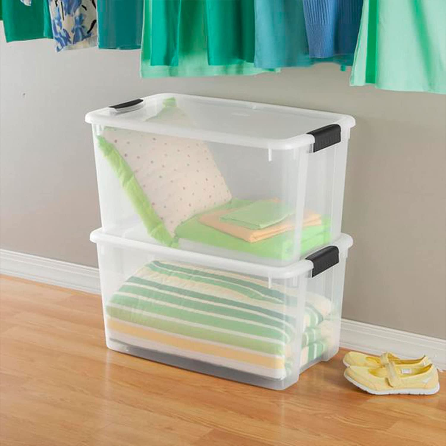 70 Quart Multipurpose Stackable Plastic Latching Lid Storage Tote, 4 ...
