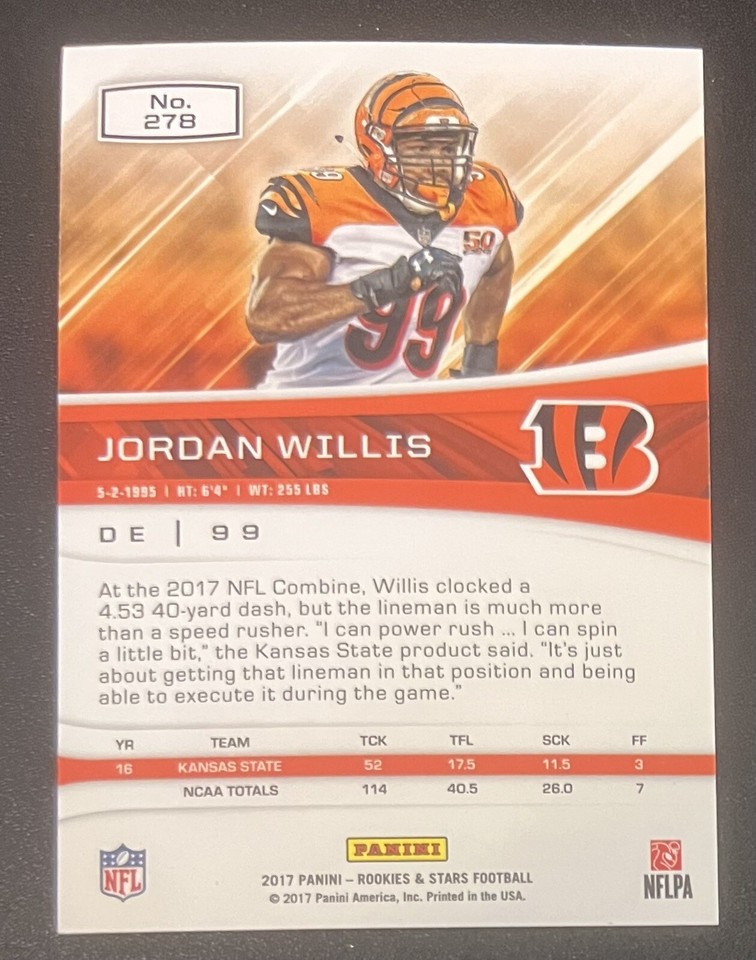 Jordan Willis 2017 Rookies & Stars RC Red Longevity /70 #278 Cincinnati ...