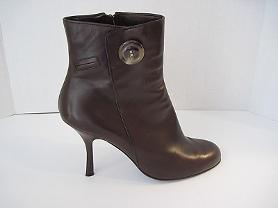MICHEL PERRY (ITALY) Gorgeous Brown Leather Ankle Boots Size Zip Size ...