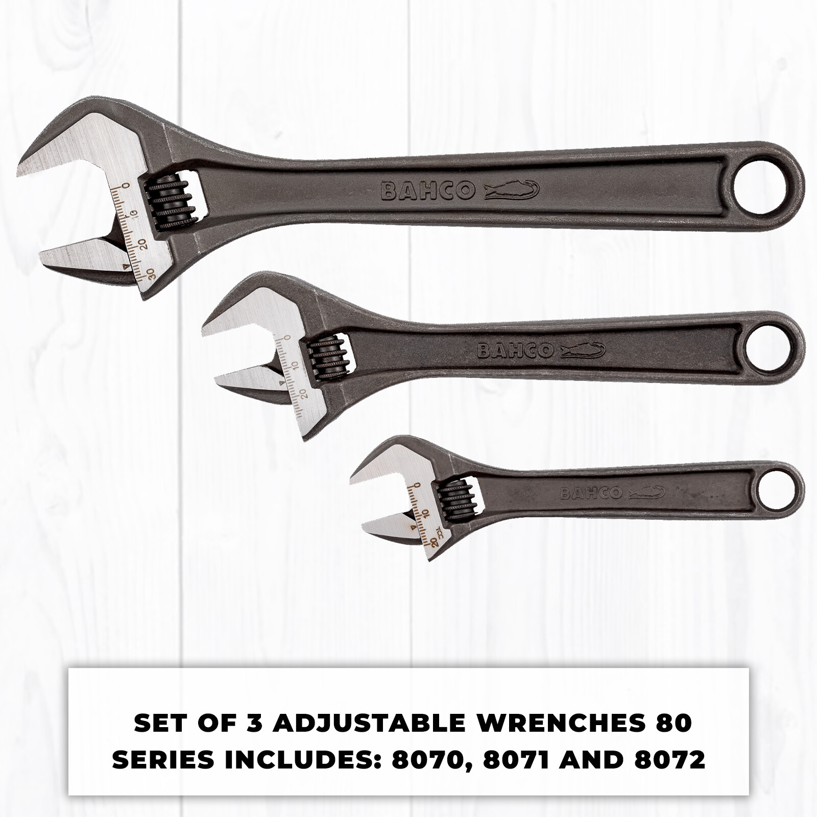Bahco Adjustable Wrench Set 3 Piece Spanner Shifter 6" 8" 10" Tool ...