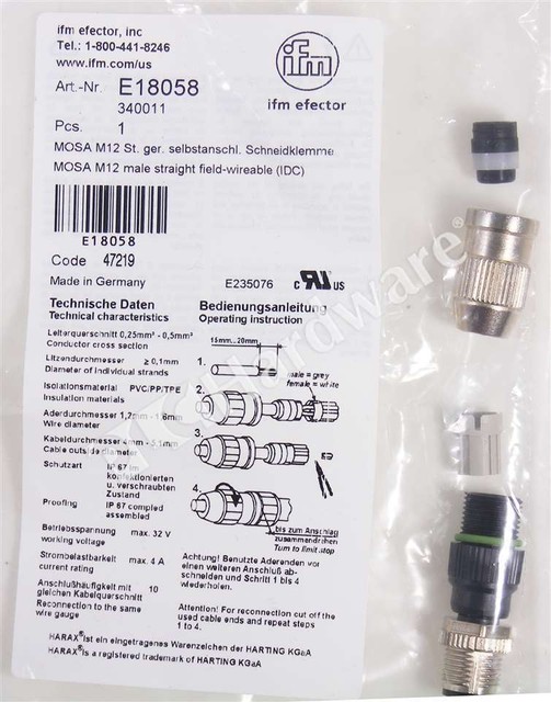 ifm E18058 340011 M12 Male Straight Field Wireable Connector for sale ...