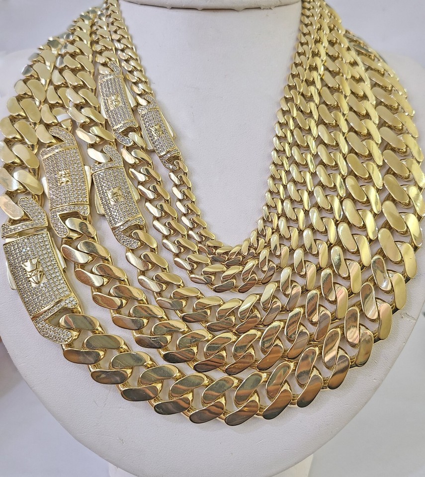 Real 10k Cuban Monaco Chain Necklace Gold Link Royal 7mm-15mm 20"-26 ...