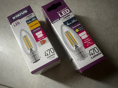2 X Dimmable LED Bulbs 40W Small Bayonet Candle (4.5W) 470 Lumens Warm ...