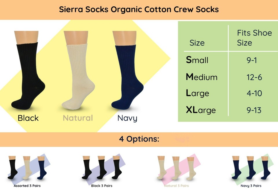 Outdoor Crew Socks- 3 Pair Pack, Women's Cotton Crew Opaque Socks ...