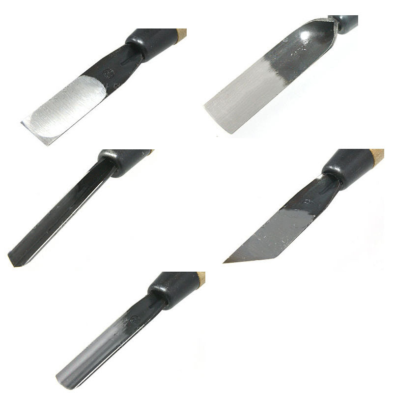 High Carbon Steel Wood Carving Tools Chip Detail Chisel set 5Pcs Knife ...