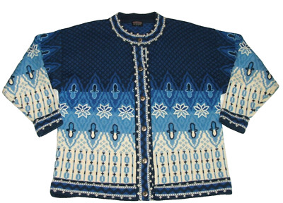 Vrikke Blue White Wool Sweater Nordic Button Cardigan Small Medium | eBay