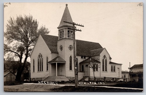 M.E. Church Hamilton Indiana IN Methodist Episcopal 1910 Real Photo ...