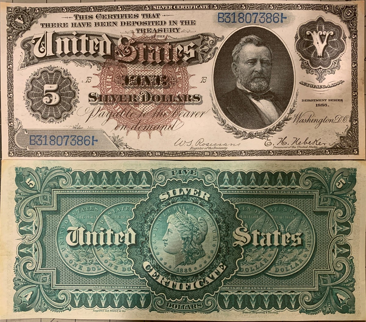 5 Dollar Bill Back Actual Size United States Currency/$5 Bill