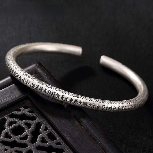 Solid 999 Pure Silver Sutra Buddhism Bangles Women Fashion Jewelry ...