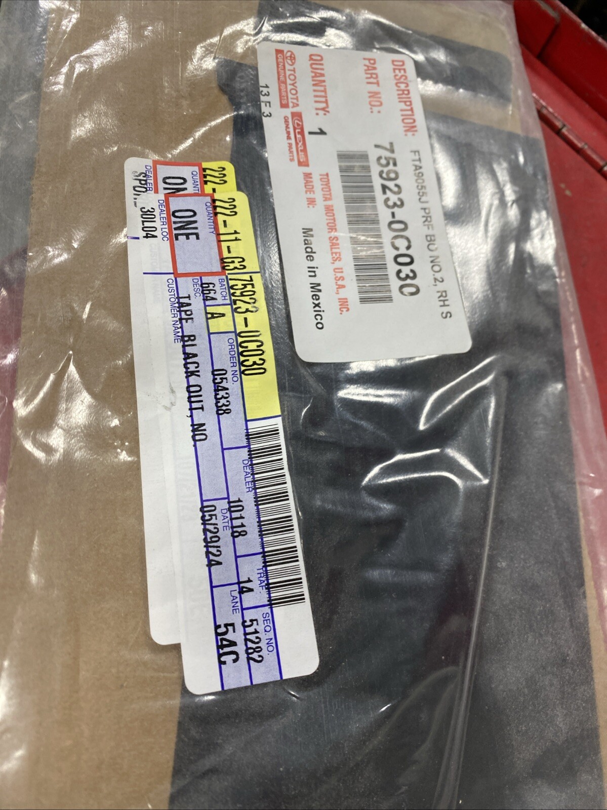 Genuine Toyota Black Out Tape 75923-0C030 RH REAR DOOR | eBay