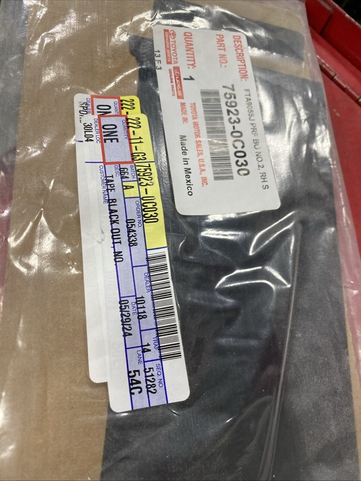 Genuine Toyota Black Out Tape 75923-0C030 RH REAR DOOR | eBay