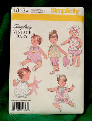 SIMPLICITY PATTERN 1813 ROMPER DRESS HAT PANTS RETRO BABY SIZES XXS ...