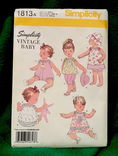SIMPLICITY PATTERN 1813 ROMPER DRESS HAT PANTS RETRO BABY SIZES XXS ...