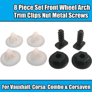 8 Piece Front Wheel Arch Trim Clips Nut Metal Screws For Vauxhall Corsa ...