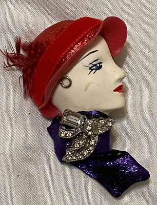Lady Face Profile Porcelain-Look pin Brooch handmade Red Hat Society | eBay
