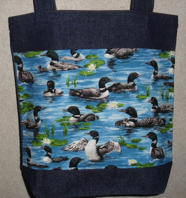 NEW Handmade Medium Packed Loons Loon Lake Bird Wildlife Denim Tote Bag ...