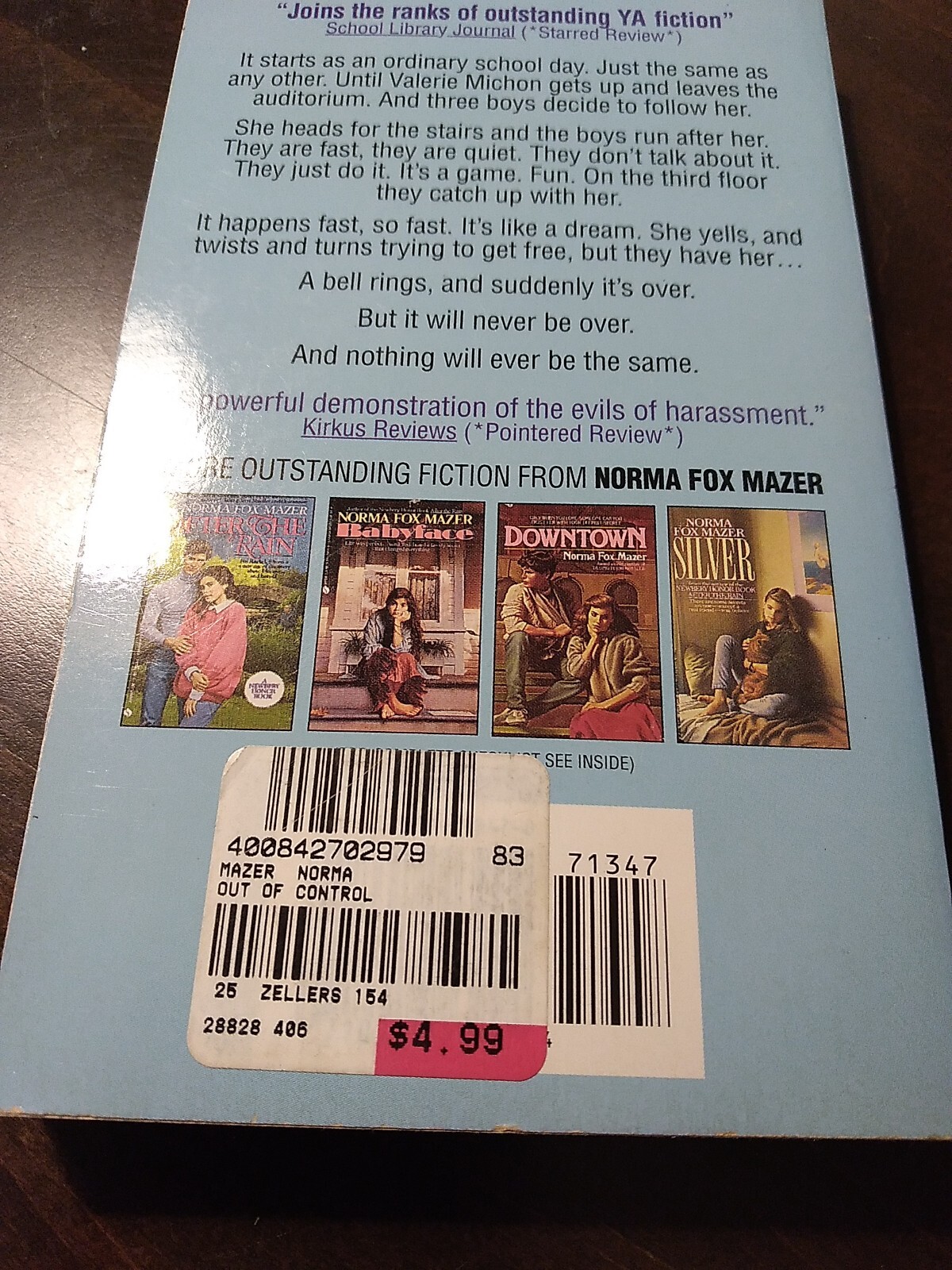 Out of Control by Norma Fox Mazer VG Condition 1st Print | eBay