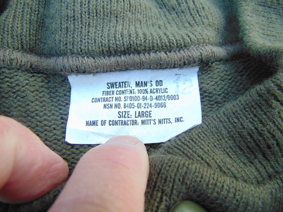 U.S. Army Brown Wool 5 button Acrylic fatigue sweater S to XL, VG cd ...