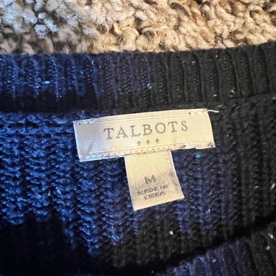 Talbots Navy Blue Speckled Cable Knit Crew Neck Sweater Women's Medium ...