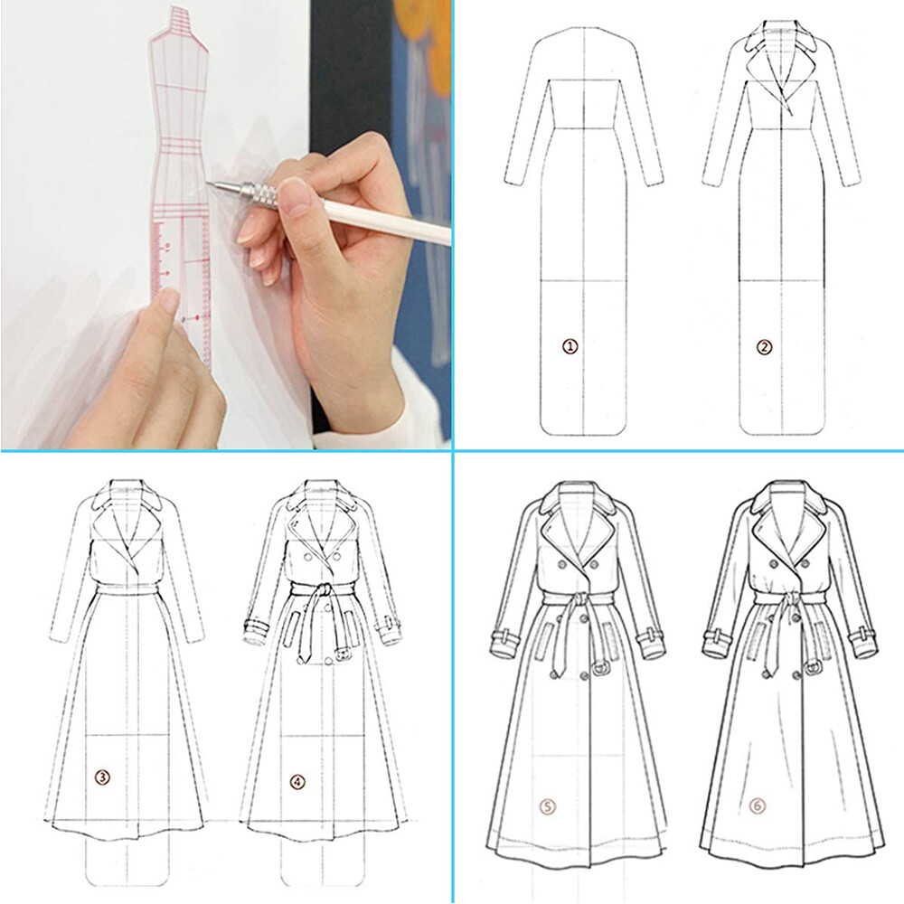 Fashion Drawing Template Ruler Set Sewing Humanoid Patterns Design Draw ...