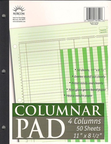 Norcom Columnar Pad, 4 Columns, 11 x 8.5 Inches, 50 Sheets | eBay