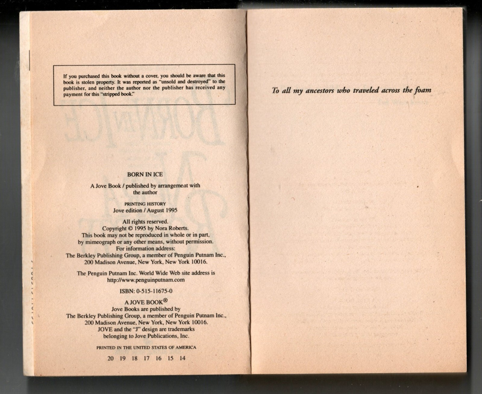 Born In Ice Contemporary Romance Paperback Book by Nora Roberts Jove ...