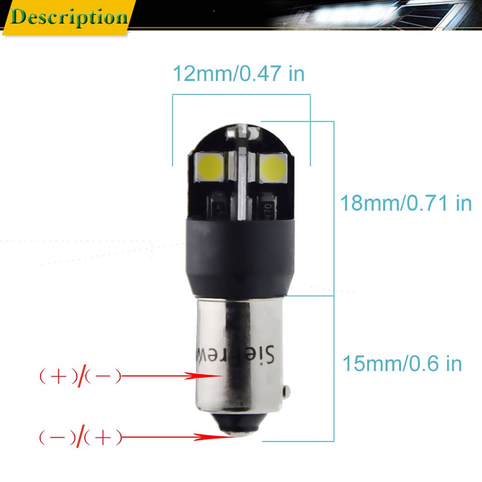 2X BAX9S H6W LED Car Light Super Bright White Auto Reverse Parking Bulb ...