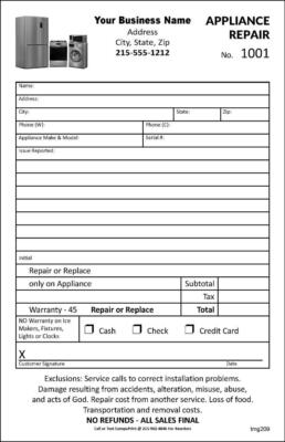 Custom Appliance Repair Form / 2 Part or 3 Part / 5.5 x 8.5 / TMG209 | eBay