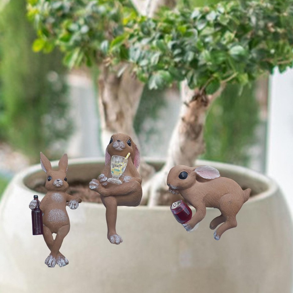 3 Pieces Easter Bunny Figurines Planter Decor Small Animal Sculptures ...