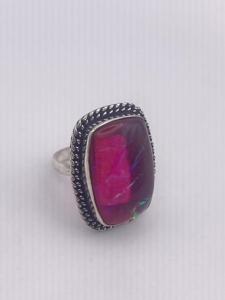 Vintage Aqua Pink Butterfly Wing Art Glass Ring | eBay