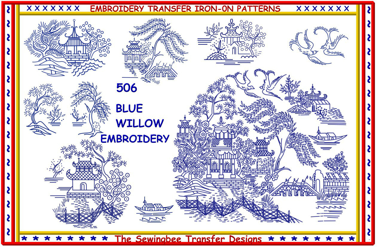 506 Blue Willow Embroidery Transfer pattern IRON-ON transfers | eBay