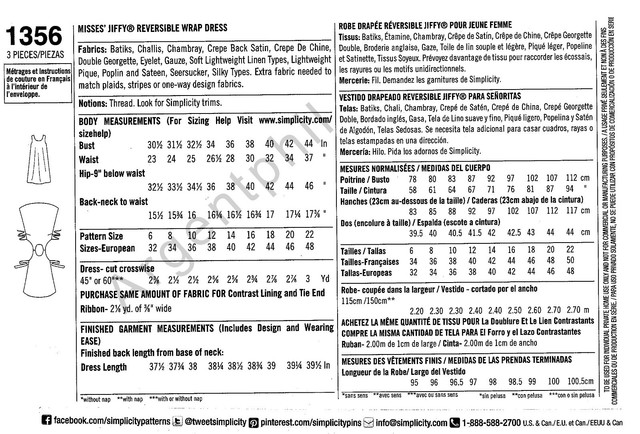 Misses Reversible Wrap Dress Simplicity 1356 Sewing Pattern Size 6-14 ...