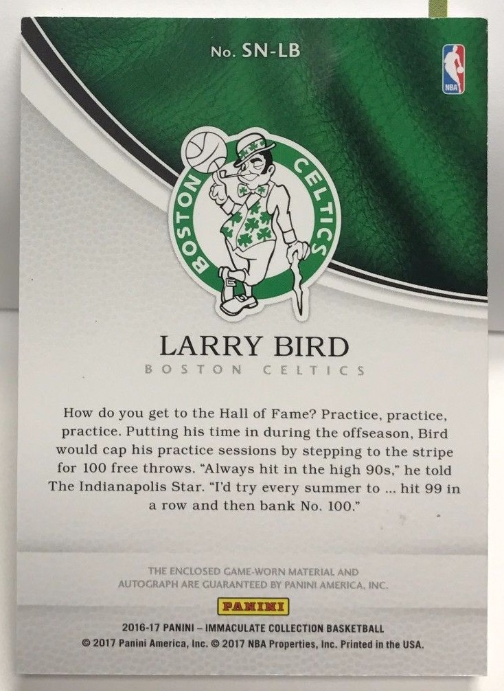 Larry Bird 2016-17 Panini Immaculate Sneaker Swatch Signatures GU Patch ...