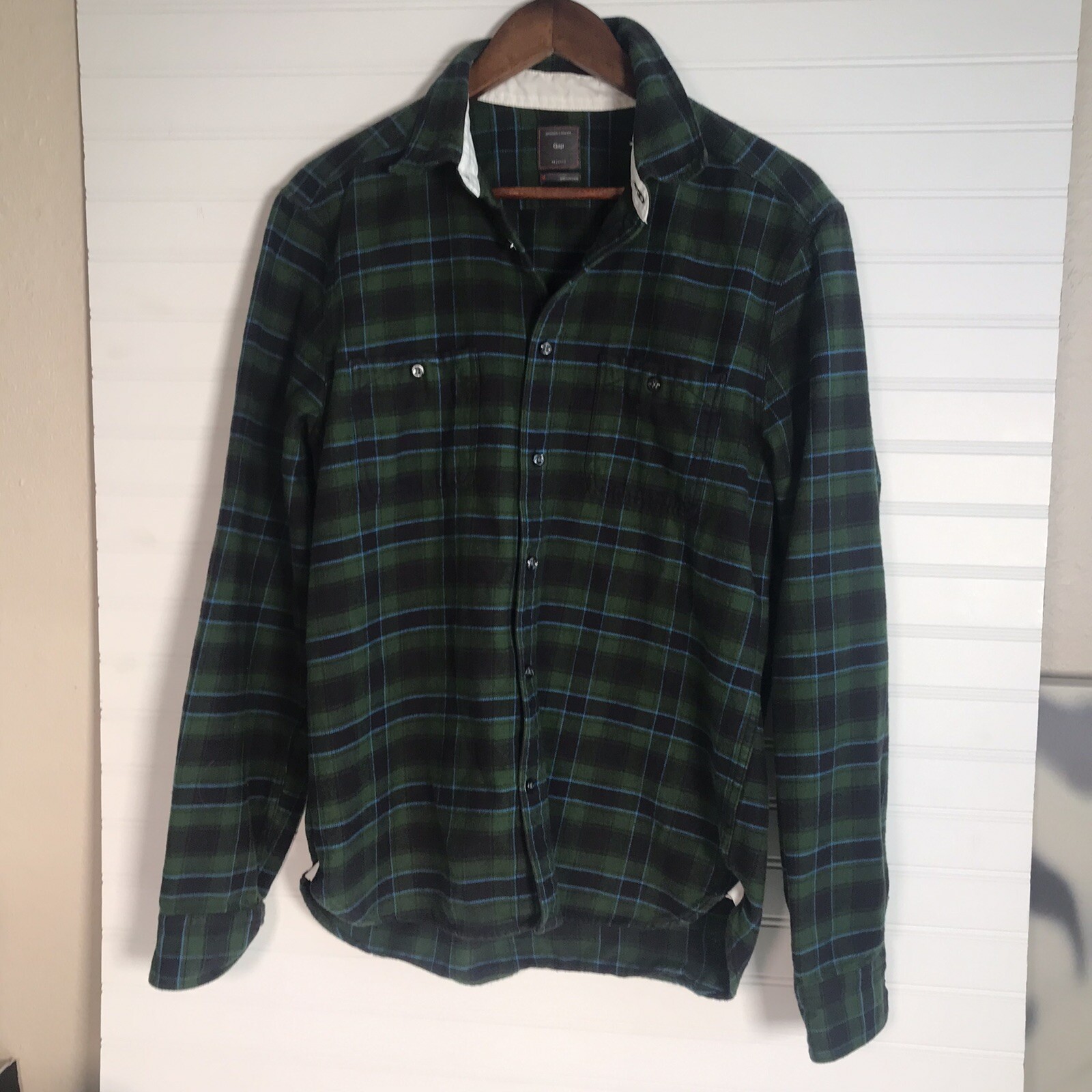 GAP DESIGNED & CRAFTED Boy Buttons Green Plaid Flannel Women's Medium | eBay