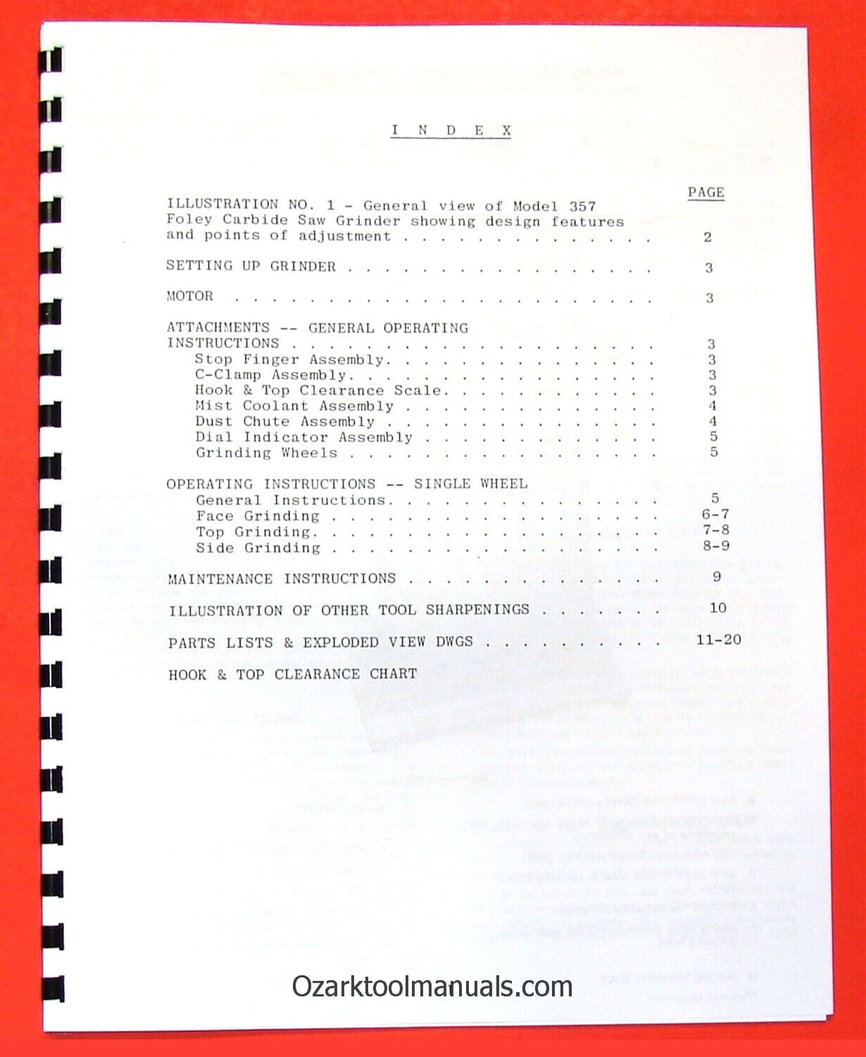 FOLEY 357 Carbide Saw Grinder Sharpener Owner Operator's & Parts Manual ...