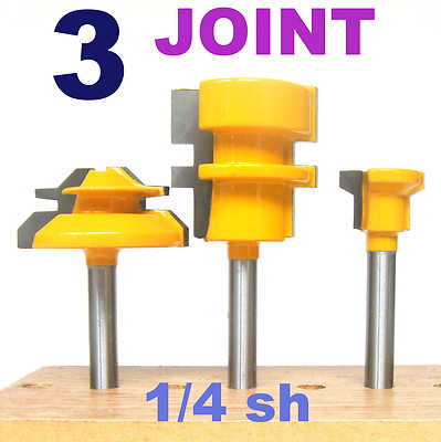 3pc1/4" Shank 45° Miter, Glue & Drawer Lock Joint Router Bit Set sct ...