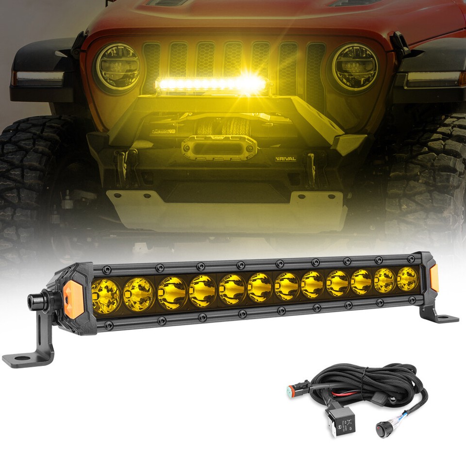 12/14/16 Inch LED Light Bar Slim Single Row Driving Work Bar Amber Off ...