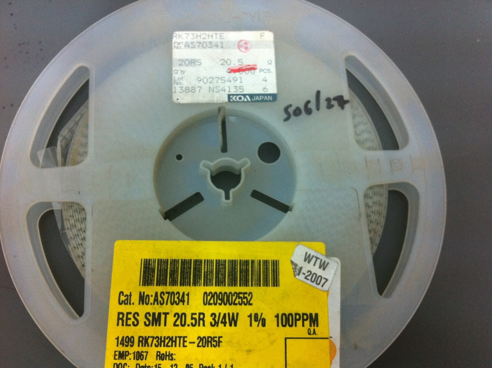 RK73H2HTE-20R5F - KOA - 3000 pcs Reel, Resistor SMT 20.5R 3/4W 1% ...